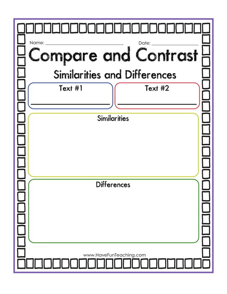 Compare And Contrast Similarities And Differences Graphic Organizer Compare And Contrast Similarities And Differences Graphic Organizer