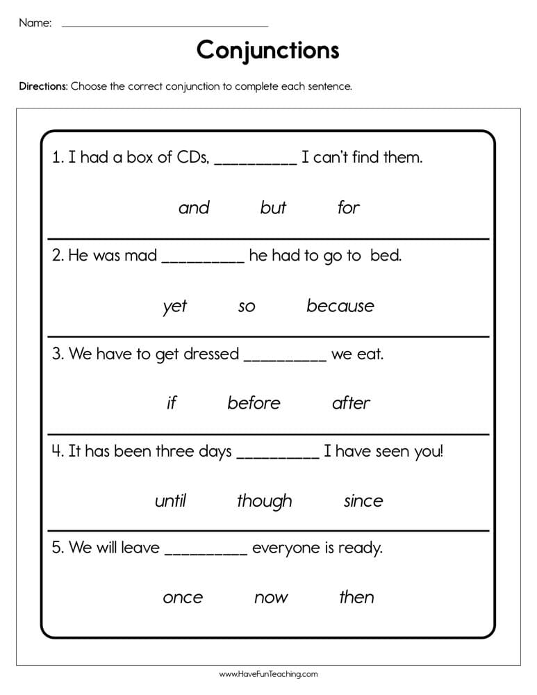 Conjunctions Worksheet Have Fun Teaching Conjunctions Worksheet Have Fun Teaching
