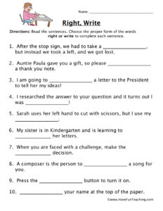 Right, Write Homophones Worksheet - Have Fun Teaching