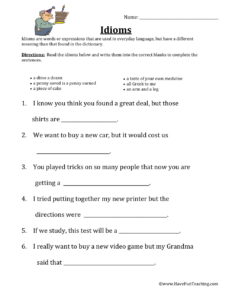 Completing Idioms Worksheet - Have Fun Teaching