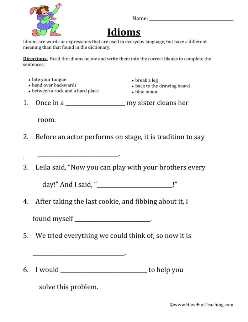 Defining Idioms Worksheet - Have Fun Teaching
