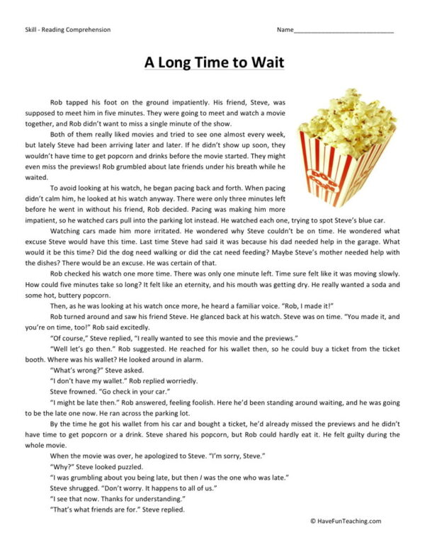 A Long Time to Wait Reading Comprehension Worksheet - Have Fun Teaching