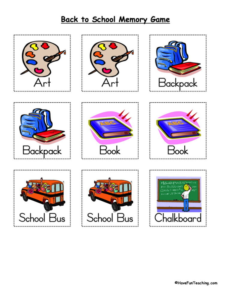 Back to School Memory Game - Have Fun Teaching
