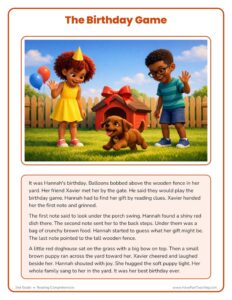 The Birthday Game Reading Comprehension Worksheet - Have Fun Teaching