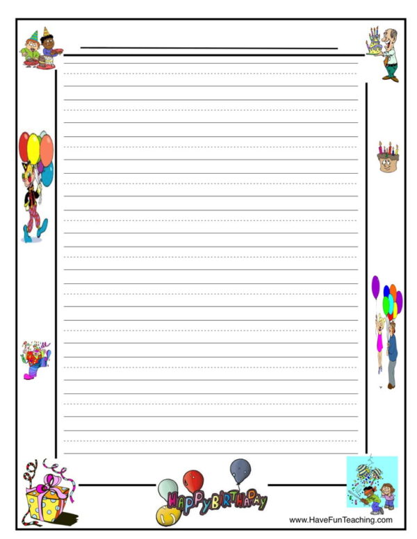 Birthday Lined Writing Paper - Have Fun Teaching