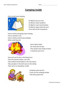 Camping Inside Reading Comprehension Worksheet - Have Fun Teaching