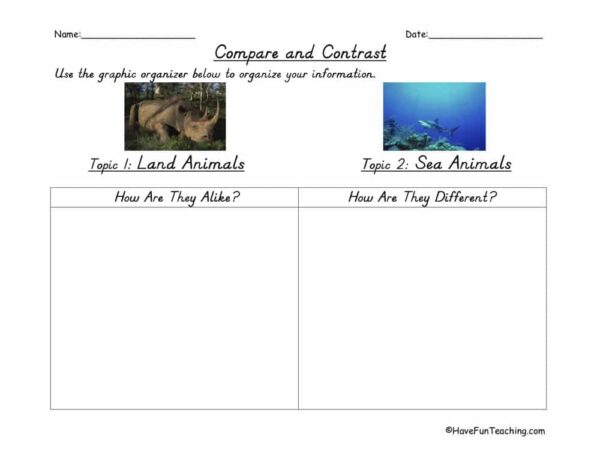 Land and Sea Animals Compare and Contrast Graphic Organizer - Have Fun ...