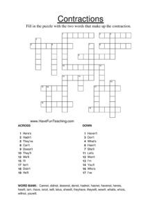 Contractions Crossword Puzzle - Have Fun Teaching