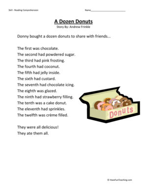 Dozen Donuts - Reading Comprehension Worksheet - Have Fun Teaching