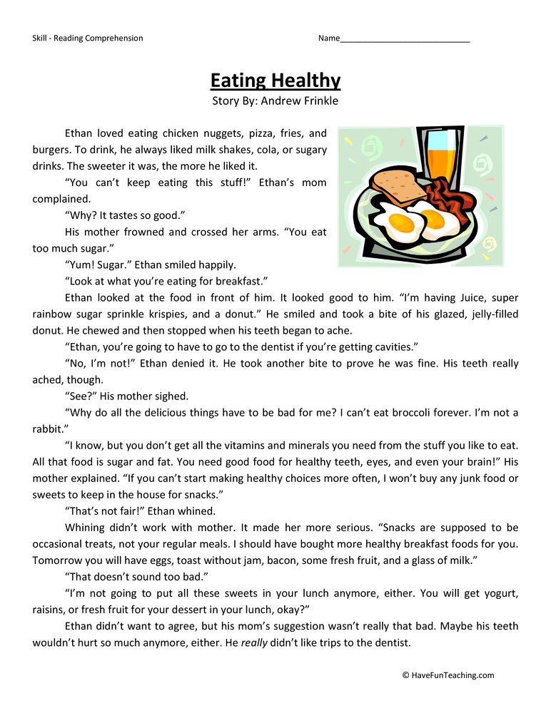 Nutrition Reading Comprehension Worksheets Besto Blog