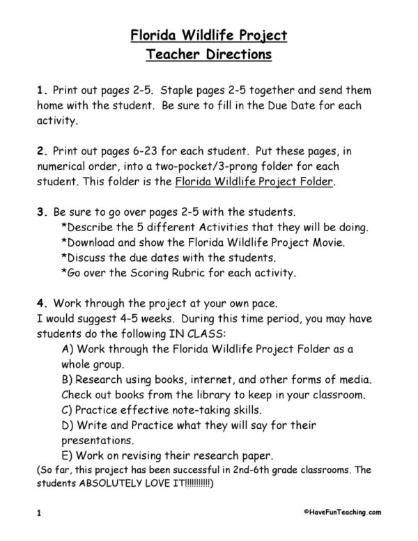 Florida Wildlife Animal Project - Have Fun Teaching