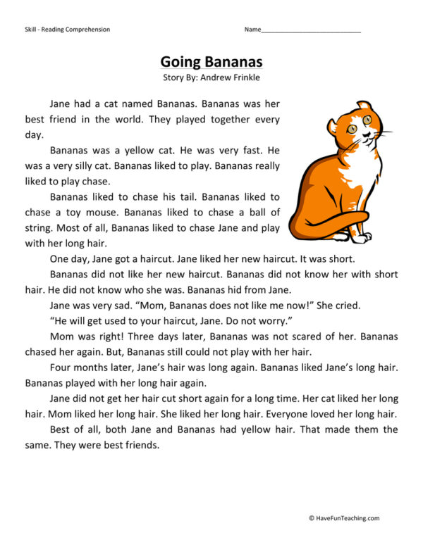 Going Bananas - Reading Comprehension Worksheet - Have Fun Teaching