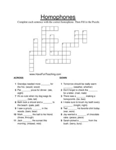 Homophones Crossword Puzzle - Have Fun Teaching
