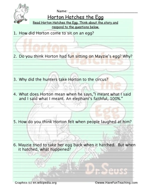 Horton Hatches the Egg Reading Comprehension Worksheet - Have Fun Teaching