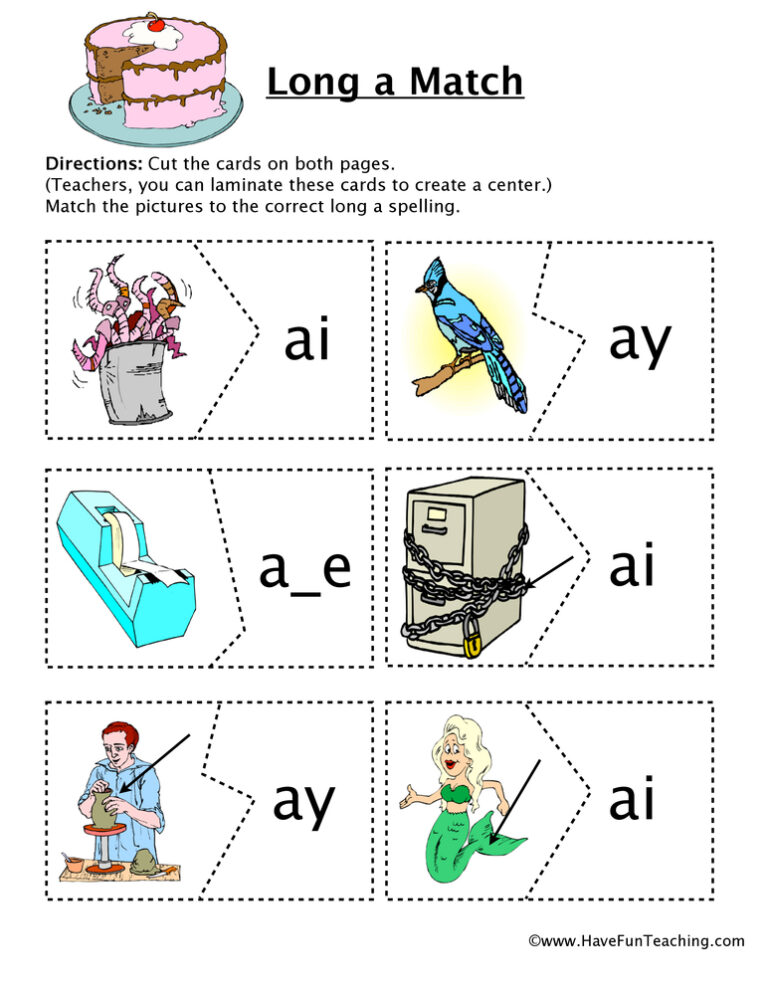 Long A Matching Puzzle - Have Fun Teaching