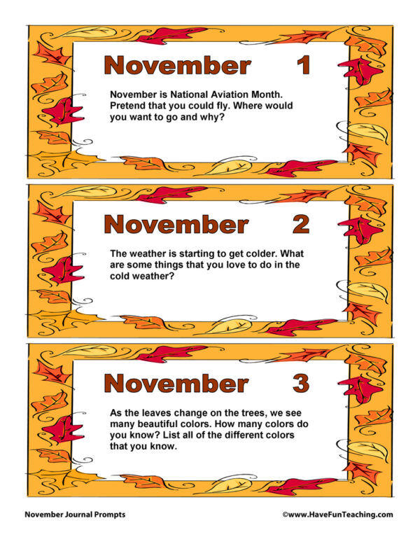 November Daily Journal Prompts - Have Fun Teaching