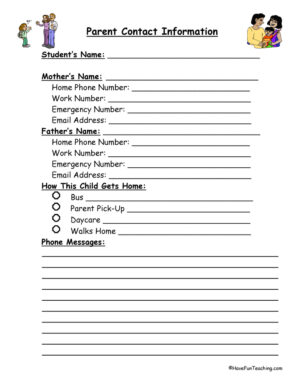 Parent Contact Information Form - Have Fun Teaching