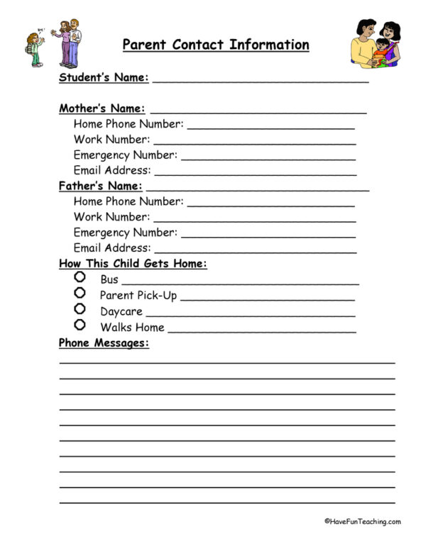 Parent Contact Information Form - Have Fun Teaching