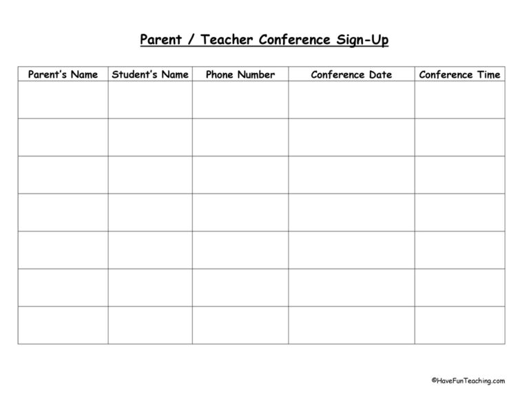 Parent Teacher Conference Form - Have Fun Teaching