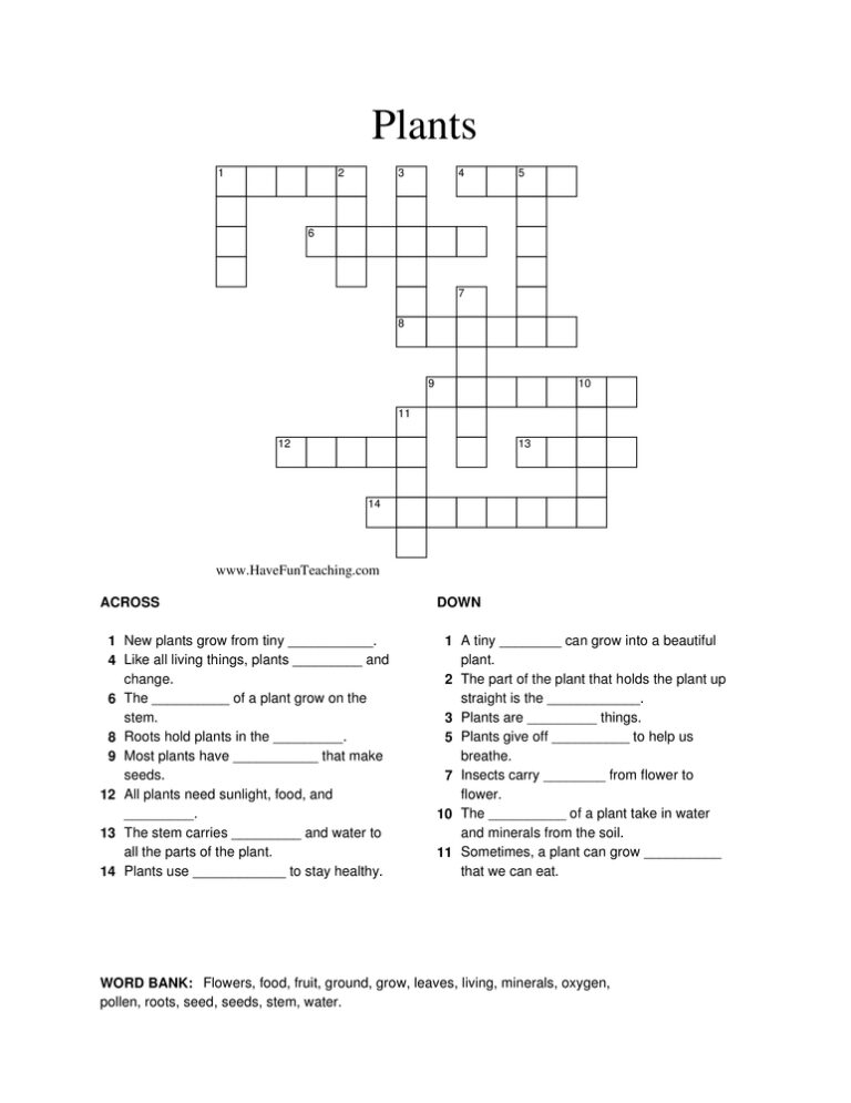 Plants Crossword Puzzle - Have Fun Teaching