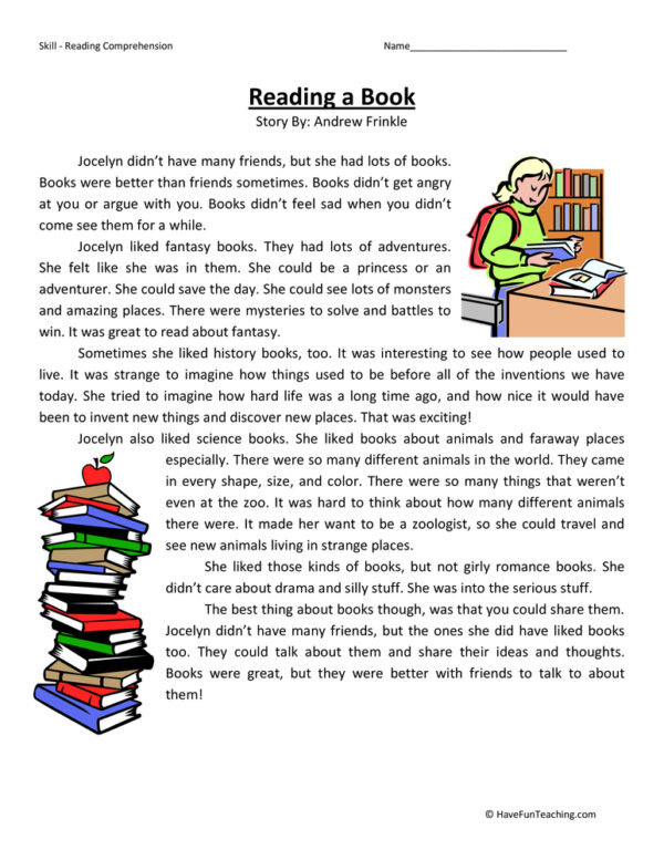 Reading a Book Reading Comprehension Worksheet - Have Fun Teaching