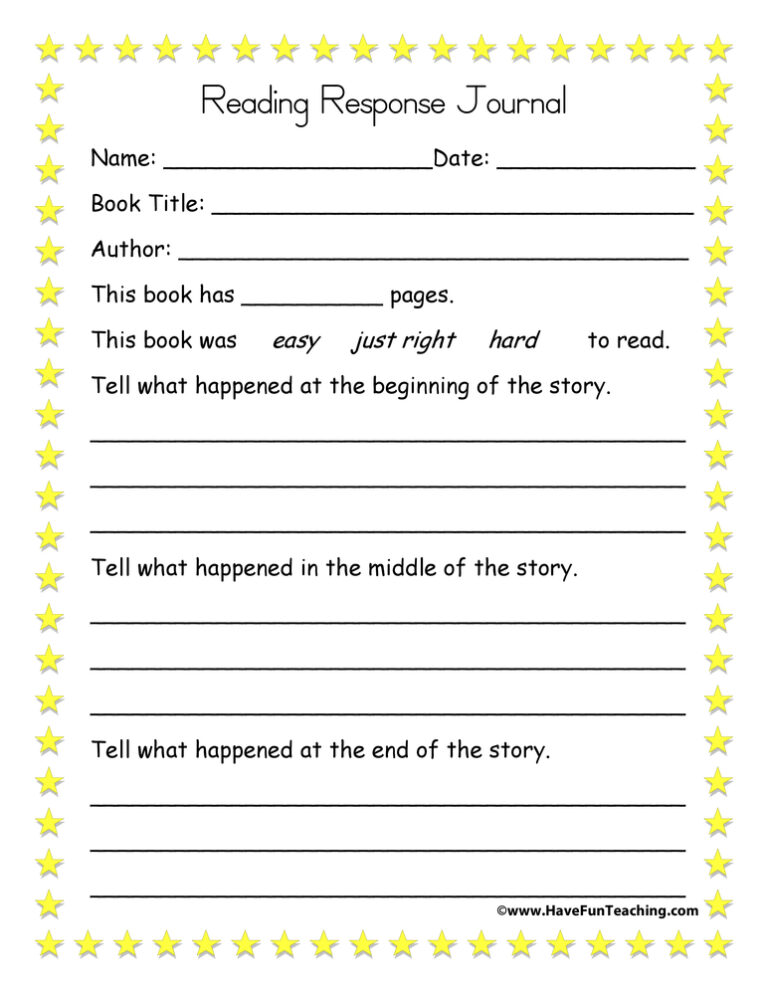 Beginning, Middle, End Reading Response Journal - Have Fun Teaching