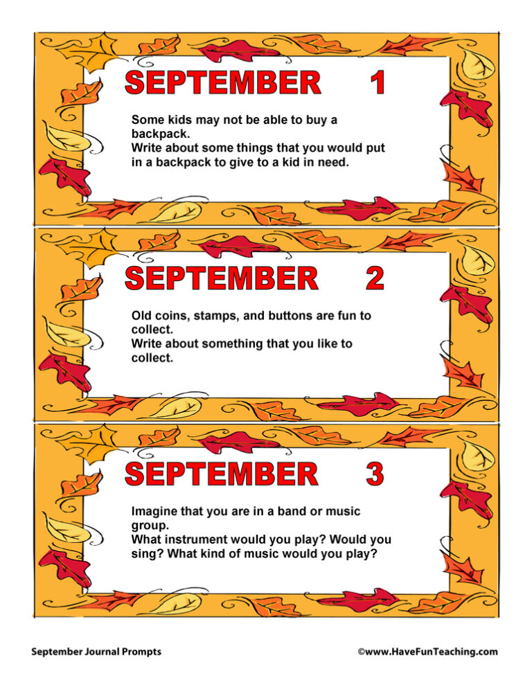 September Daily Journal Prompts - Have Fun Teaching