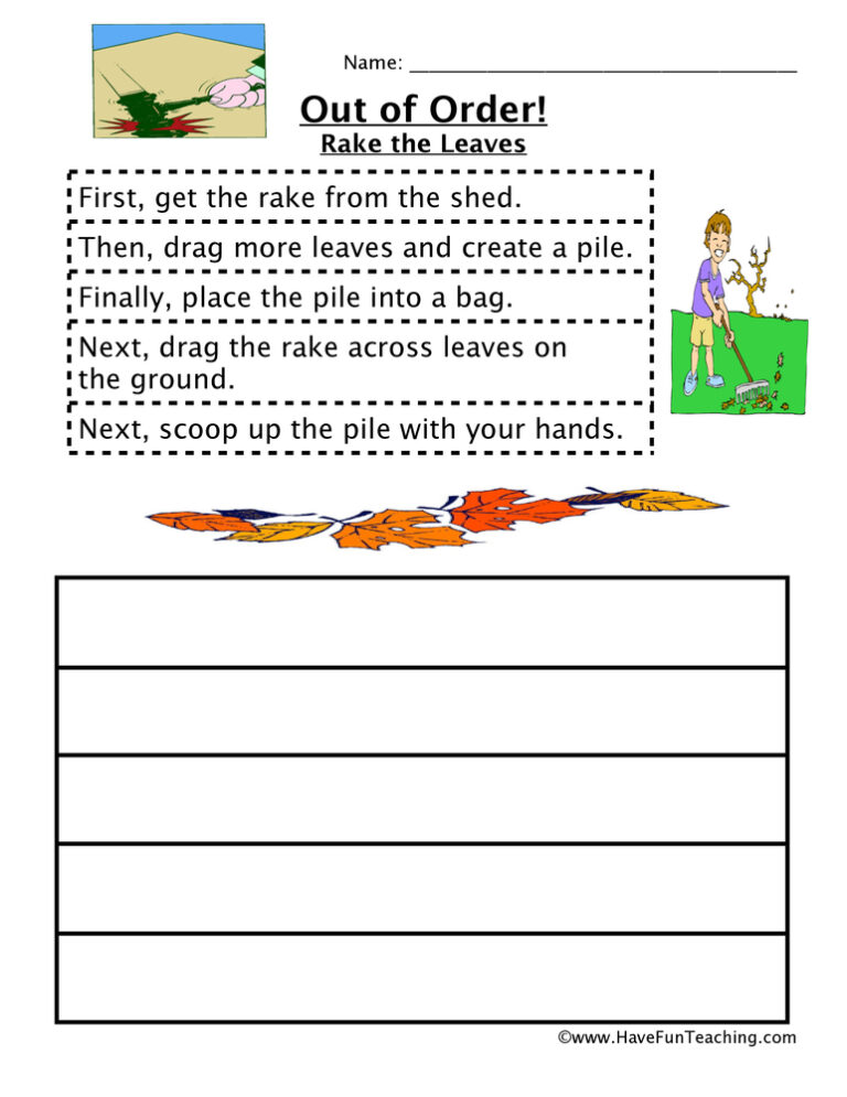 Raking The Leaves Sequencing Worksheet - Have Fun Teaching