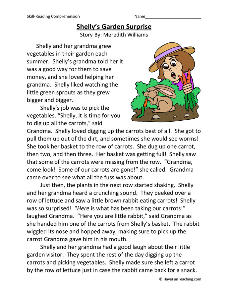 Shelly's Garden Surprise Reading Comprehension Worksheet - Have Fun ...
