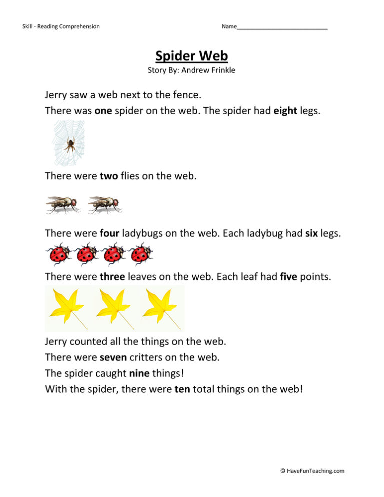Spider Web Reading Comprehension Worksheet - Have Fun Teaching