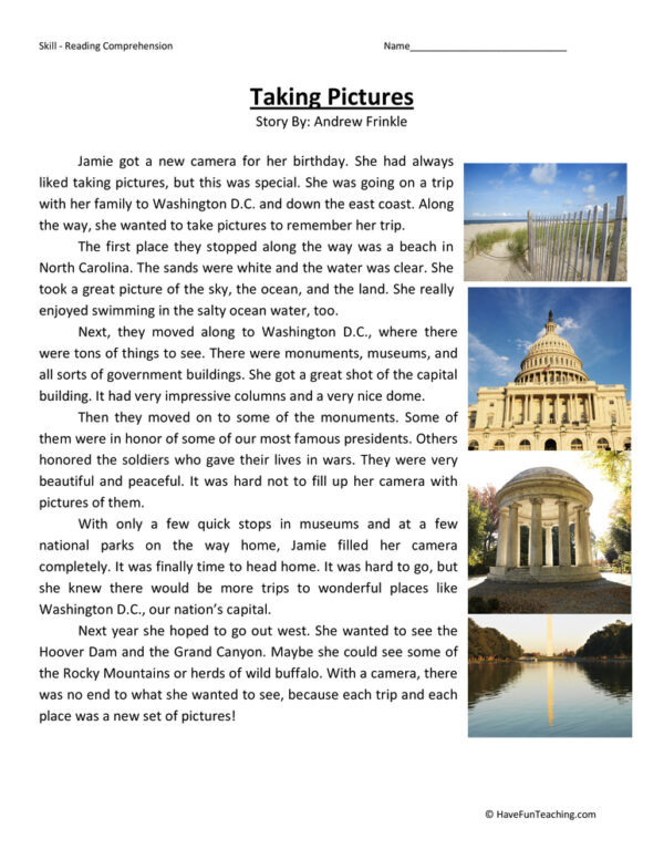 Taking Pictures Reading Comprehension Worksheet - Have Fun Teaching