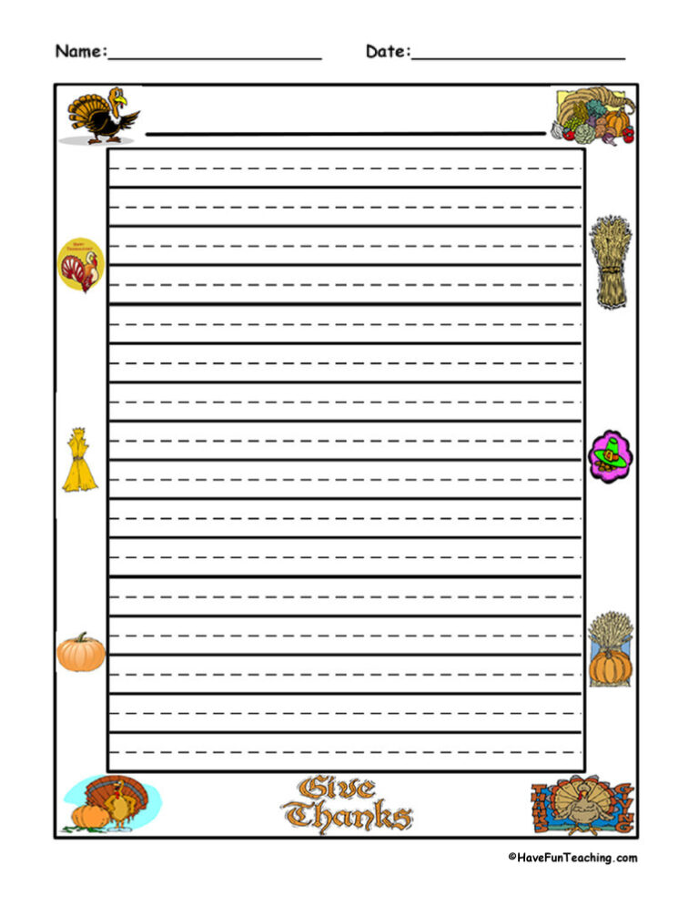 Thanksgiving Writing Paper - Have Fun Teaching