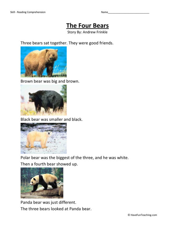The Four Bears Reading Comprehension Worksheet - Have Fun Teaching