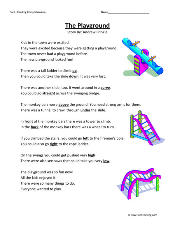 The Playground Reading Comprehension Worksheet - Have Fun Teaching