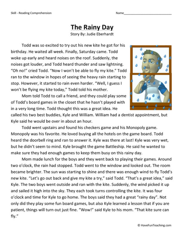 The Rainy Day Reading Comprehension Worksheet - Have Fun Teaching