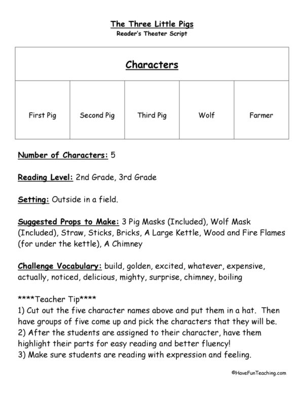 Three Little Pigs Reader's Theater - Have Fun Teaching