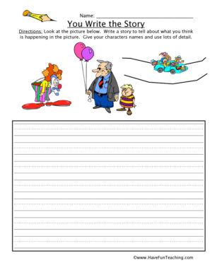 You Write the Story Clown Picture Worksheet - Have Fun Teaching