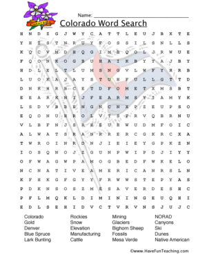 Colorado Word Search Worksheet - Have Fun Teaching