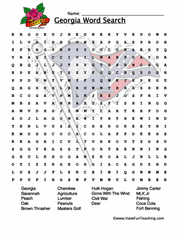 Georgia Word Search Worksheet - Have Fun Teaching