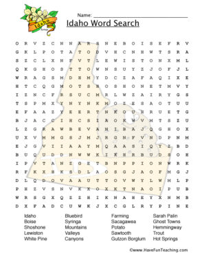 Idaho Word Search Worksheet - Have Fun Teaching