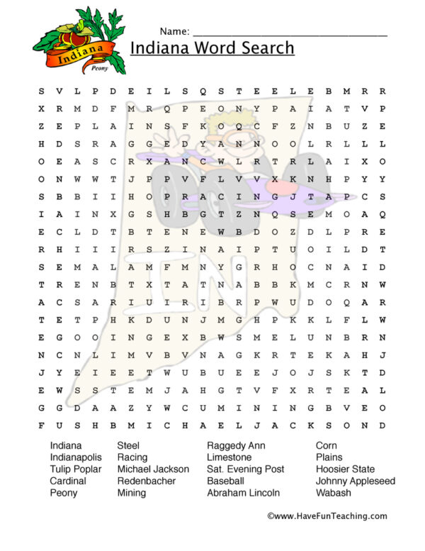 Indiana Word Search Worksheet - Have Fun Teaching