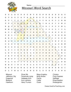 Missouri Word Search Worksheet - Have Fun Teaching