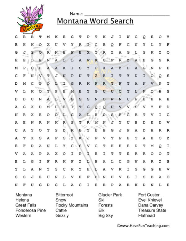 Montana Word Search Worksheet - Have Fun Teaching