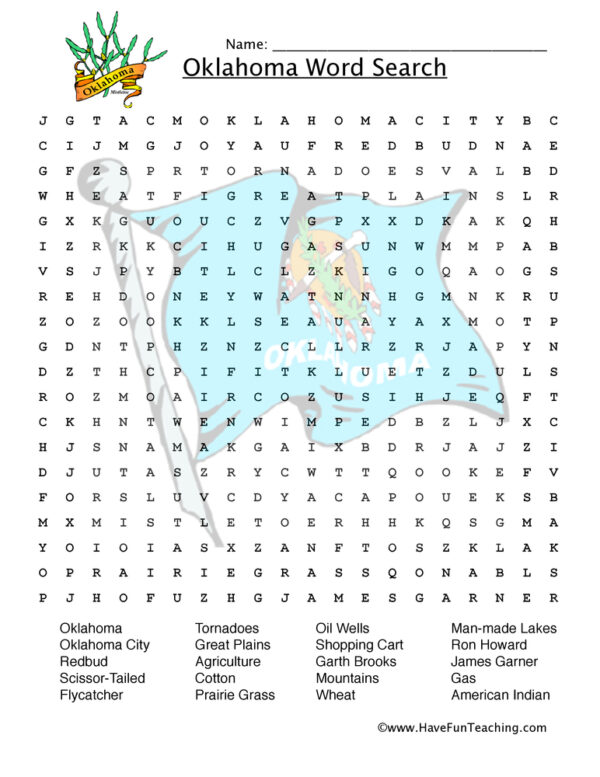 Oklahoma Word Search Worksheet - Have Fun Teaching