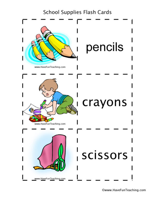 School Supplies Flash Cards - Have Fun Teaching