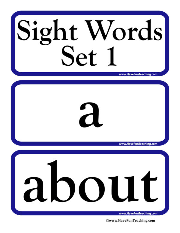 Sight Words Set 1 Flash Cards - Have Fun Teaching
