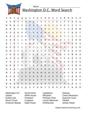 Washington D.C. Word Search Worksheet - Have Fun Teaching