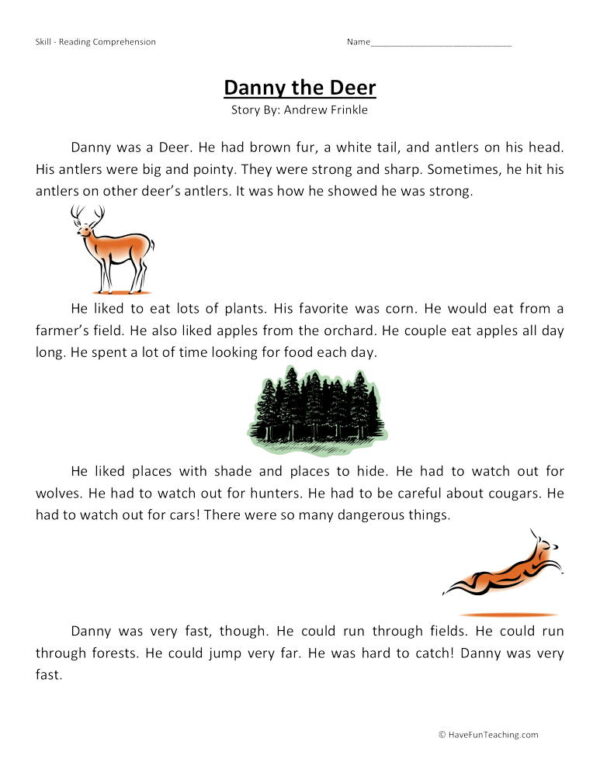 Danny the Deer - Reading Comprehension Worksheet - Have Fun Teaching