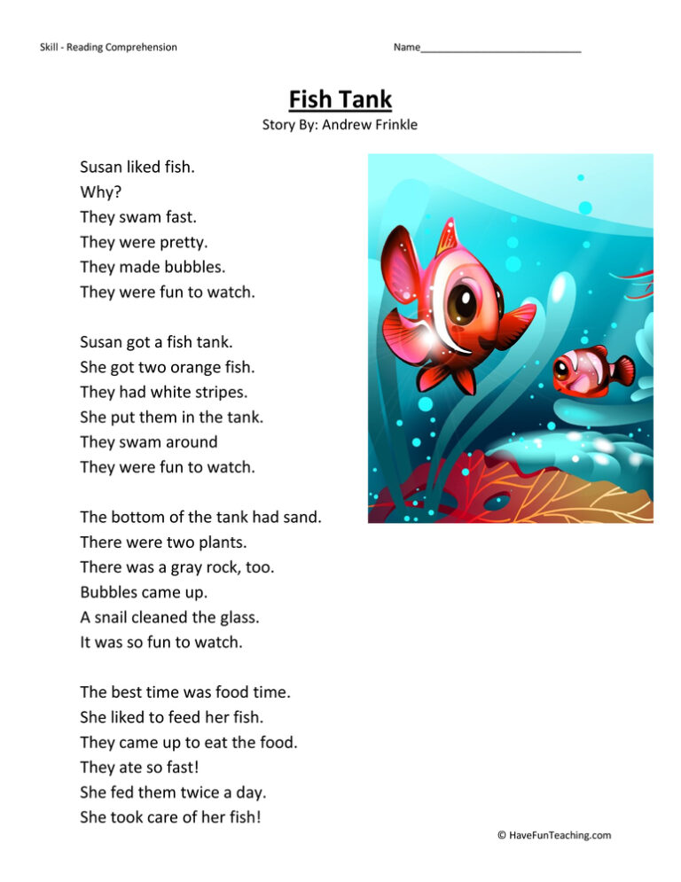 Fish Tank - Reading Comprehension Worksheet - Have Fun Teaching