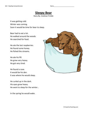 Sleepy Bear Reading Comprehension Worksheet - Have Fun Teaching